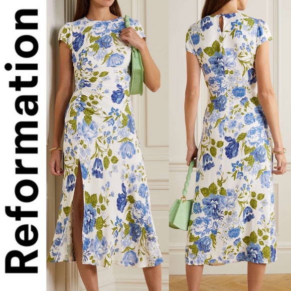 Reformation | Dresses | Reformation Frasier Floral Print Crepe Midi ...